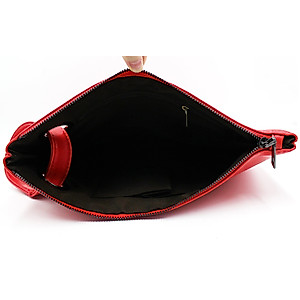 C.C-US Women Oversized Envelope Handbag Soft Leather Clutch Evening Bag Purse with Wrist Strap (Red)