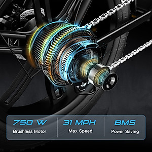 Electric Bike for Adults, 20" Fat Tires Ebikes, 48V 15AH Removable Battery, 750W Motor, 7 Speed Gears, Suspension System, Dual Disc Brakes, Beach, Mountain, Snow, City E Bike