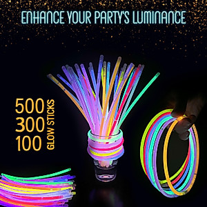 GemPrime 100 Pcs Glow Sticks Bulk Party Pack – 8” Glow in the Dark Party Supplies & Party Favors Pack for Christmas, Concerts & Birthdays – 100 Connectors for Glow Bracelets & Glow Necklaces