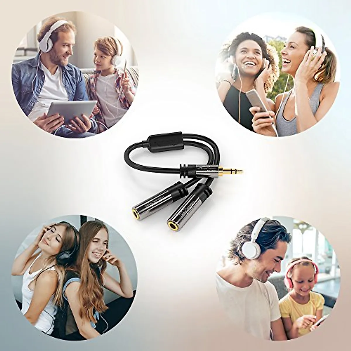 KabelDirekt – 3.5mm Y Adapter & Jack & AUX Splitter (1×3.5mm Male to 2×3.5mm Female, Connect Two Sets of Headphones to a Smartphone/Tablet/Notebook, Stereo, 4in, Black)