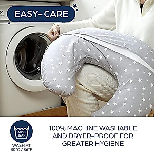 Niimo Nursing Pillow for Breastfeeding - Multifunctional Breast Feeding Pillows for Mom, Nursing Pillows for Breastfeeding, Baby Support, Breastfeeding Pillows, Removable Cover, Grey Star White