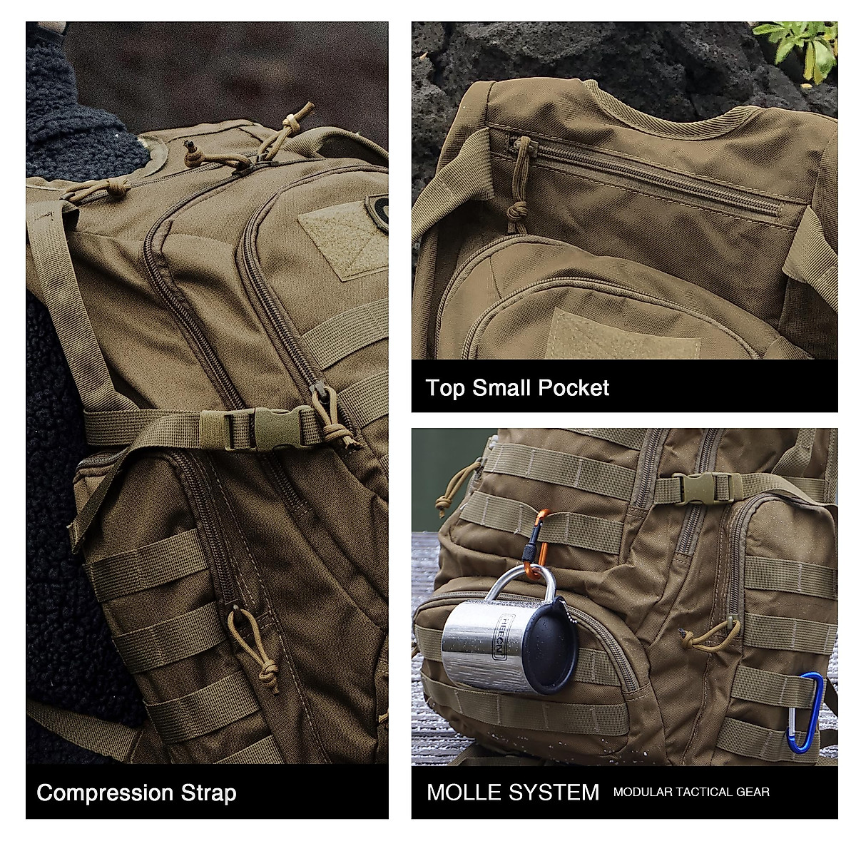 Mardingtop 25L Tactical Backpacks Molle Hiking daypacks for Camping Hiking Military Traveling Motorcycle Khaki