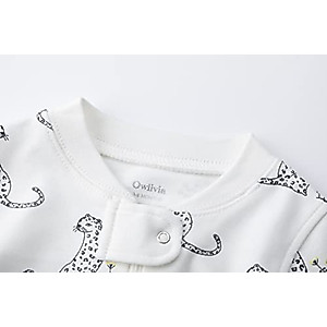 Owlivia Organic Cotton Baby Boy Girl Zip Up Sleep N Play, Footless, Long Sleeve(12-18 Months, Leopard)