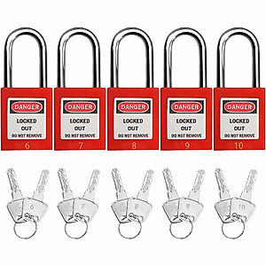 SAFBY Lockout Tagout Locks, Safety Padlock, Keyed Differently Loto Safety Padlocks for Lock Out Tag Out Kits Station (Red 1-10)
