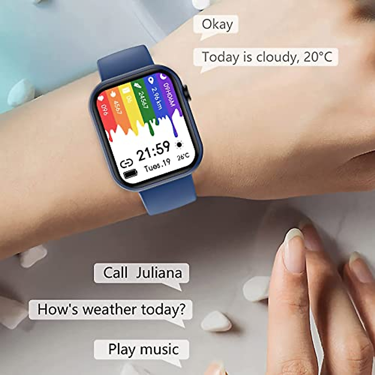 KBTPMTL Smart Watch for Men Women, Fitness Tracker for Android and iOS Phones with Heart Rate Sleep Tracking for Health, IP67 Waterproof Large Screen Smartwatches Monitor Pedometer (Blue)