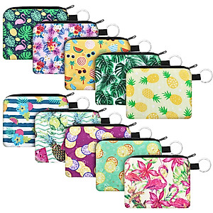 Boao 10 Pieces Small Coin Purse for Women Adults, Change Purse Pouch Mini Wallet Coin Bag with Zipper(Tropical Series)