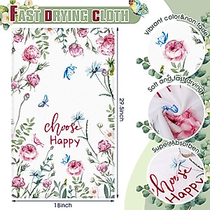 Cunhill 4 Pcs Spring Floral Kitchen Towels Decorative Dish Towels Absorbent Hand Towels Flower Terrycloth Tea Towels Reusable Towels Dishcloth Kitchen Gift for Summer Women Bathroom Home Housewarming