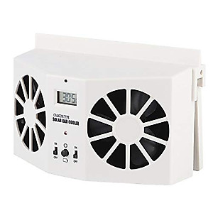 Fydun Solar Power Car Exhaust Fan with Two Air Vent Outlets Exhaust Fan Radiator Cooling Ventilation for Car, White