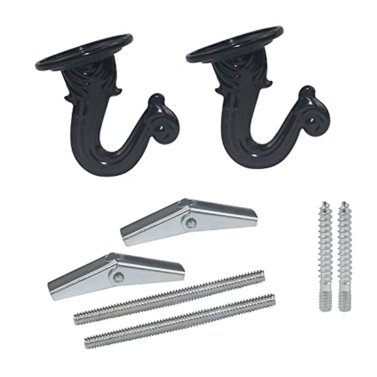 Swag Ceiling Hook 2 Sets Black Swag Ceiling Hooks Heavy Duty Swag Hooks with Hardware and Toggle Wings for Ceiling Installation Wall Fixing (2)