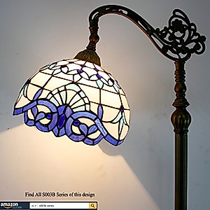 WERFACTORY Tiffany Floor Lamp Navy Blue White Stained Glass Arched Lamp 12X18X64 Inches Gooseneck Adjustable Corner Standing Reading Light Decor Bedroom Living Room S003B Series