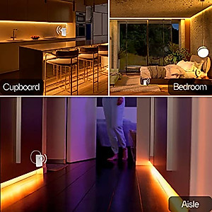 Battery Operated Motion Sensor Cabinet Strip Lights, 9.8Ft 90 LED Counter Closet Strip Light, Motion & Night Sensor Safe Tape Light with 3AA Large Battery for Stairs,Wardrobe,Kitchen (Warm White)