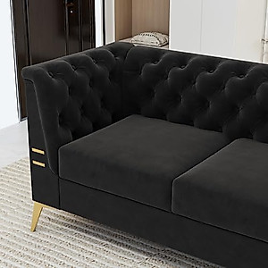 ERYE Mid-Century Modern Velvet Chesterfield Button Upholstered 3 Seaters Sofa Couch, Golden Legs, Flared Padded Armrest,Removable Cushions Cover for Living Room,Bedroom,Office,Apartment, Dorm