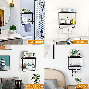FEILERN Metal Floating Shelves Wall Mounted with Frame and Towel Rack for Bathroom, Living Room, Bedroom, Kitchen (2 Tier, Black)