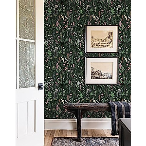 JiffDiff Floral Wallpaper Peel and Stick Farm Floral 236.22" x 17.32" Wildwood Wallpaper Dark Wallpaper Self Adhesive Wallpaper Coverage 30 sq.ft