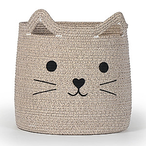 YOUDENOVA Large Woven Cotton Rope Storage Basket, Nursery Hamper with Handles for Blanket, Toys, Towels,Clothes, Baby Gift Baskets, Jute 15.7" L×13.4" H