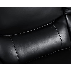 Blackjack Furniture Binion Modern Leather Loveseat for Living Room with Padded Headrests, Stainless Steel Legs & Accent Chrome Trim, Black