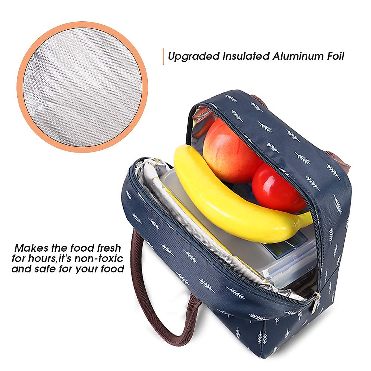 HOMESPON Lunch Bag Insulated Tote Bag Lunch Box Resuable Cooler Bag Lunch container Waterproof Lunch holder for Women/Men(navy feather,large)