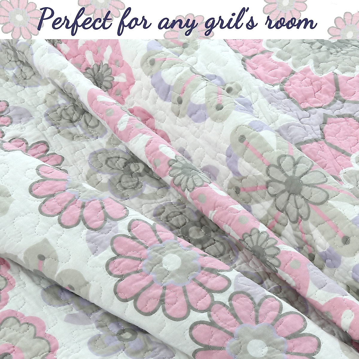 Cozy Line Home Fashions Light Purple Lavender Pink Floral 100% Cotton Reversible Quilt Bedding Set, Bedspread, Coverlet for Girls (Lilac Flower, Twin - 2 Piece)