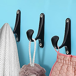 DECMATE 5 Packs Heavy Duty Wall Mounted Coat Hooks with 10 Screws Hardware Contemporary Metal Single Hooks Flat Black for Hanging Coat, Scarf, Bag, Towel, Cap, Cup, Hat …
