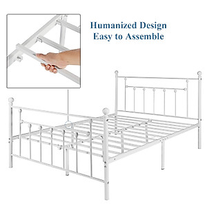 VECELO Full Size Metal Platform Bed Frame with Headboard and Footboard, Heavy Duty Slat Support/No Box Spring Needed Mattress Foundation/Underbed Storage Space, Victorian Style