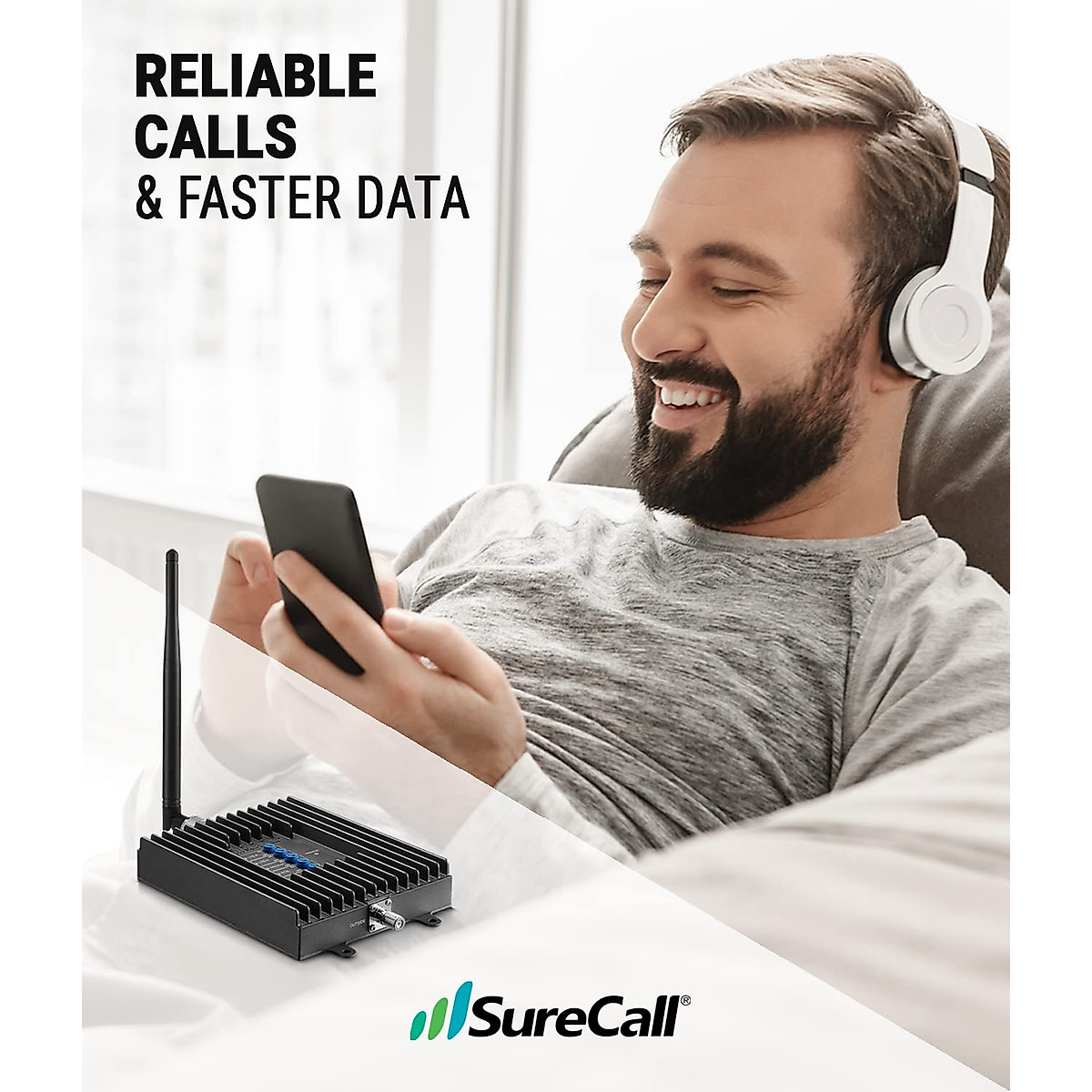 SureCall Fusion4Home Cell Phone Signal Booster up to 3000 sq ft, Boosts 5G/4G LTE, Yagi Outdoor Antenna, Home & Office Multi-User All Carrier, Verizon AT&T Sprint T-Mobile, FCC Approved, USA Company