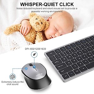 Wireless Keyboard and Mouse Combo, WisFox 2.4G Full-Size Slim Thin Wireless Keyboard Mouse for Windows, Computer, Desktop, PC, Laptop Mac (Silver and Gray)