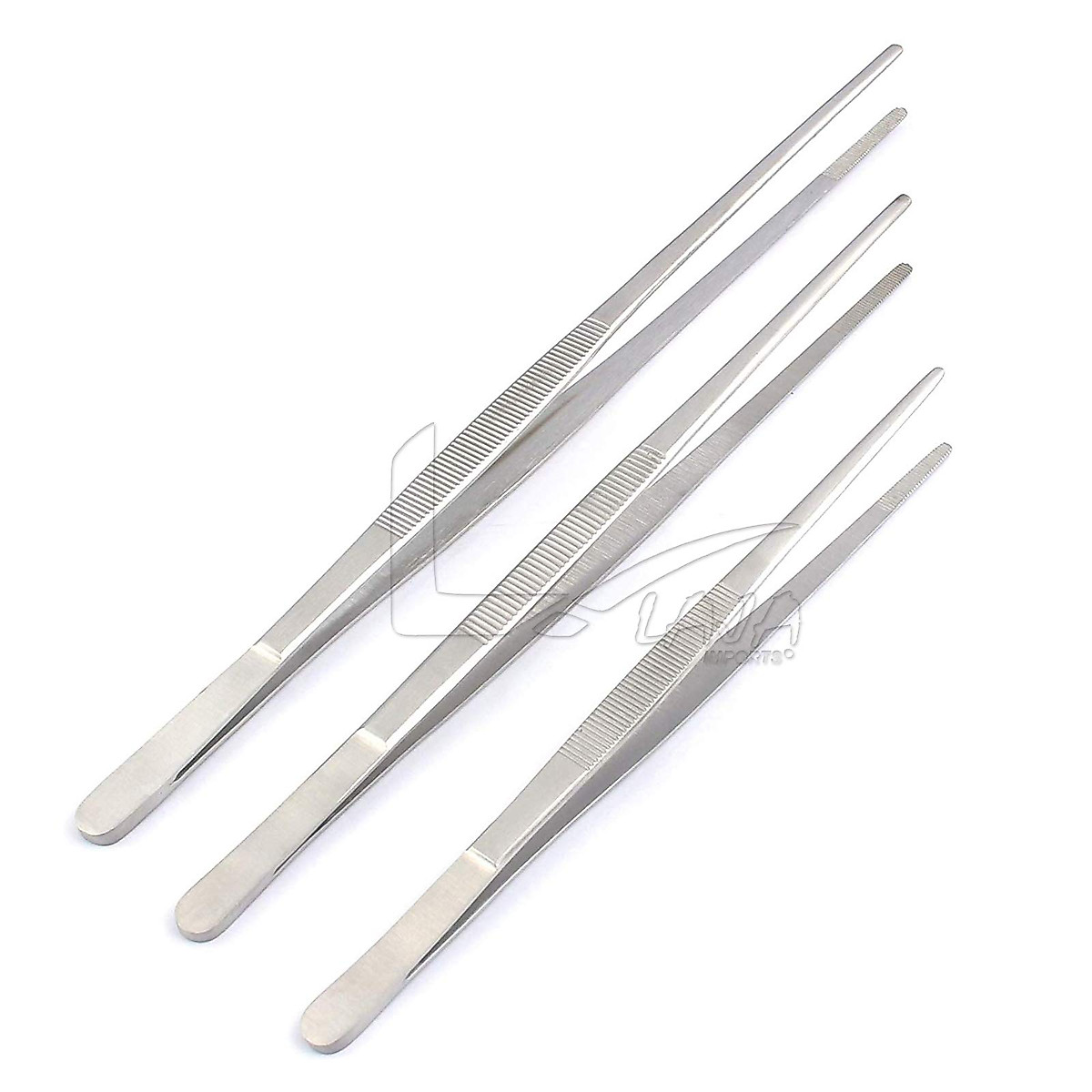 LAJA Imports Stainless Steel Tongs Tweezer With Precision Serrated Tips for Surgi & Sea Food (8" 10" 12")