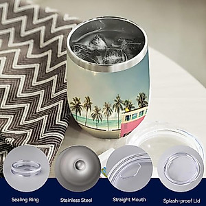 silichee 12 Oz Stainless Steel Tumbler Cups Water Bottle with Lid Vintage Car in the Beach Surfboard Roof Insulated Tumblers Vacuum Coffee Mugs for Hot and Cold Coffee,Wine,Drinks