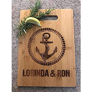 ANCHOR Nautical Bamboo Cutting Board CUSTOM Personalized Engraved Wood Boat Sailboat Beach House Gift Charcuterie Tray