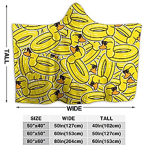 Hooded Blanket, Duck Swimming Ring Tropical Summer Cartoon Pattern Anti Pilling Flannel Print Wearable Blanket Fleece Throw Blanket Wrap Soft Microfiber Novelty Blanket 60x50 Inch
