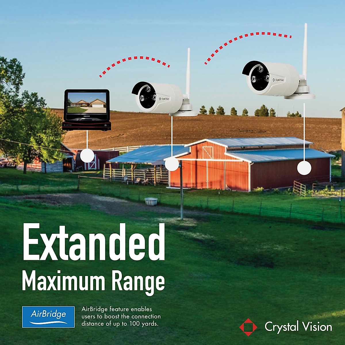 8CH Crystal Vision Floodlight & Two Way Audio, Panic Siren Button Kit (4X Floodlight Audio Camera)