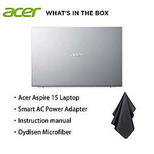 Acer Aspire 15.6-inch FHD Laptop, Intel Celeron Dual-Core N4500 Processor, 8GB RAM, 256GB SSD, Webcam, WiFi, HDMI, Bluetooth, Windows 10, Pure Silver (Renewed)