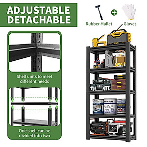 VIYET Garage Shelves,72" H Garage Shelving Heavy Duty, 2500Lbs 5 Tier Adjustable Garage Storage Shelves Suitable for Warehouse, Basement, Workshop, Kitchen, Require Assembly, 16" D*36" W*72" H, Black