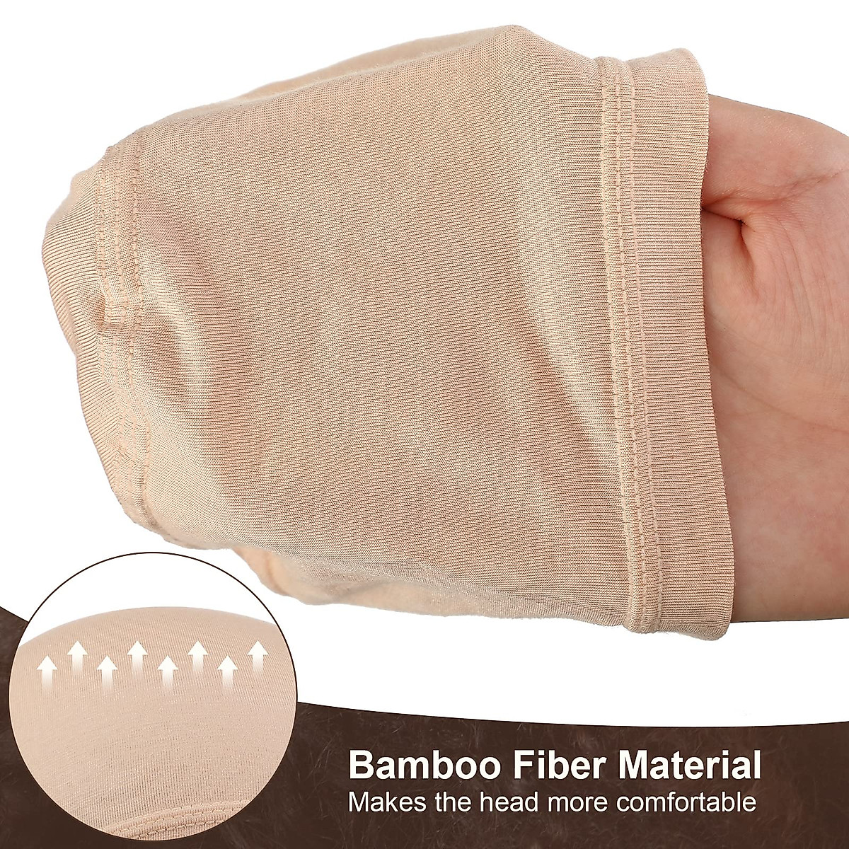 4 Pcs Bamboo Fiber Wig Cap Bamboo Wig Liner Cap for Women Hairloss Elastic Breathable Bald Cap Under Wigs (Beige)