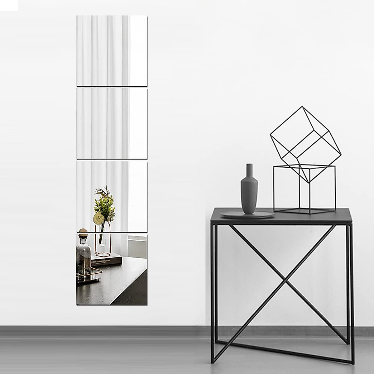 Full Body Wall Mirrors Tiles Stickers, 4pcs 12"x12" Acrylic Plexiglass Mirror Wall-Mounted Full Length Frameless Hanging Door Large Long Mirror Workout Gym Mirror for Walls Dorm Tile Self Adhesive