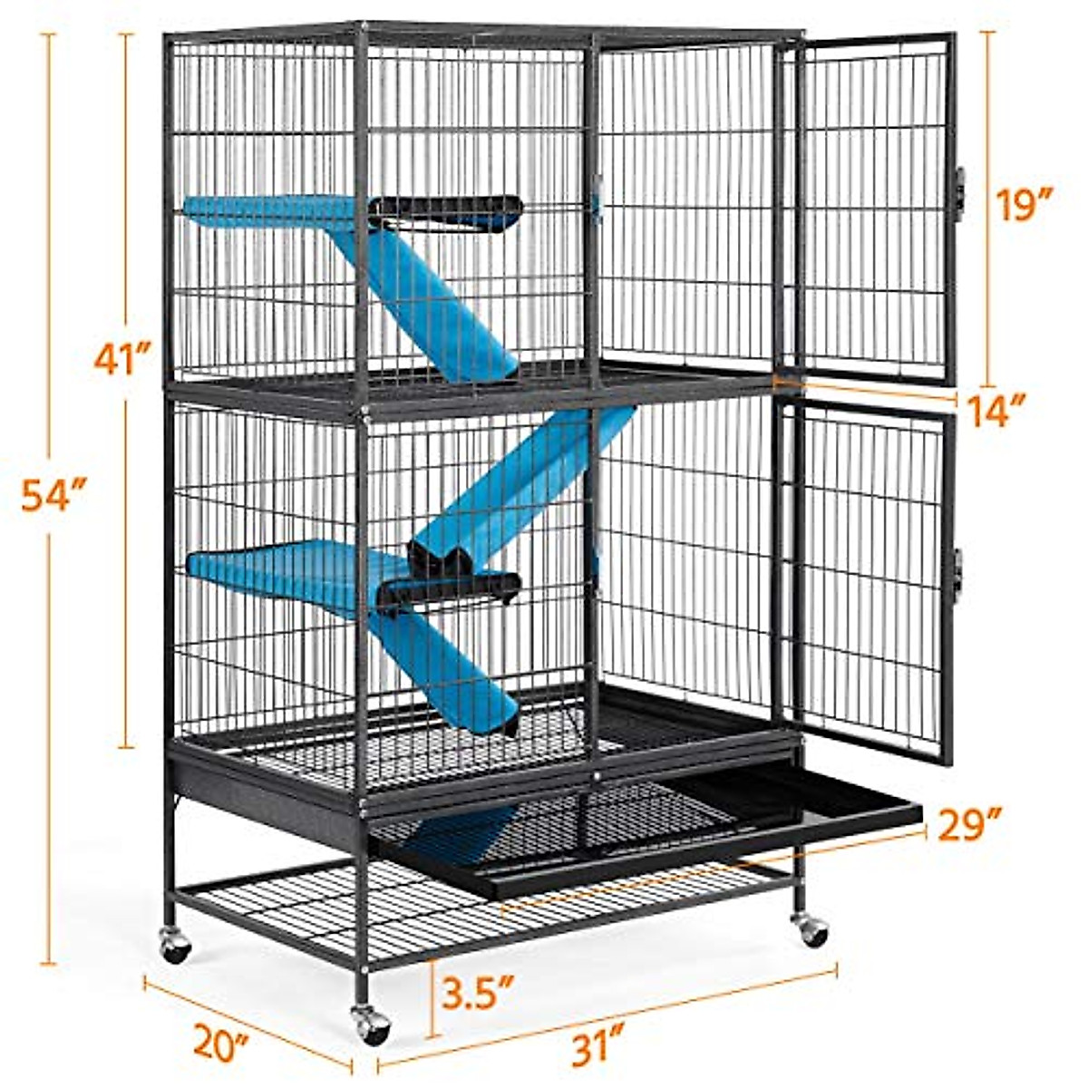 Topeakmart Small Animals Cages Ferret/Guinea Pigs/Chinchilla/Rabbit Cages 2-Story Rolling Metal Critter Nation w/ 2 Removable Ramps &Litter Box, Hammock,Black