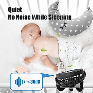 Portable Stroller Fan 65 Working Hours, Small Fan with LED Lights, 12000 Capacity Battery Operated Fan with Tripod Legs, Rechargeable USB Fan, Peloton Fan for Treadmill, Camping, Travel, Bed(Black)