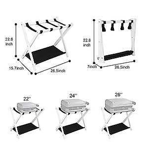 Luggage Rack 4 Pack, Luggage Racks with Heavy Duty Nylon Belts, Folding Space saving Luggage Stand, Wood Suitcase Holder Shelf For Bedroom, Luggage Racks with Nylon Shoe Rack, White