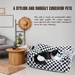 FORMYCATIE Pet Couch Bed, Washable Cat Beds for Medium Small Dogs & Cats up to 25 lbs, Soft Calming Cat Sofa Beds for Indoor Cats Anti-Slip Bottom，Fluffy Cat Couch (White)