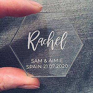 ATOMZING 50 Pcs Clear Hexagon Acrylic Place Cards for Wedding, Blank Acrylic Name Cards for Table Setting, Acrylic Hexagon Tiles Plates,Wedding Seating Cards, Escort Cards 3mm Extra Thick