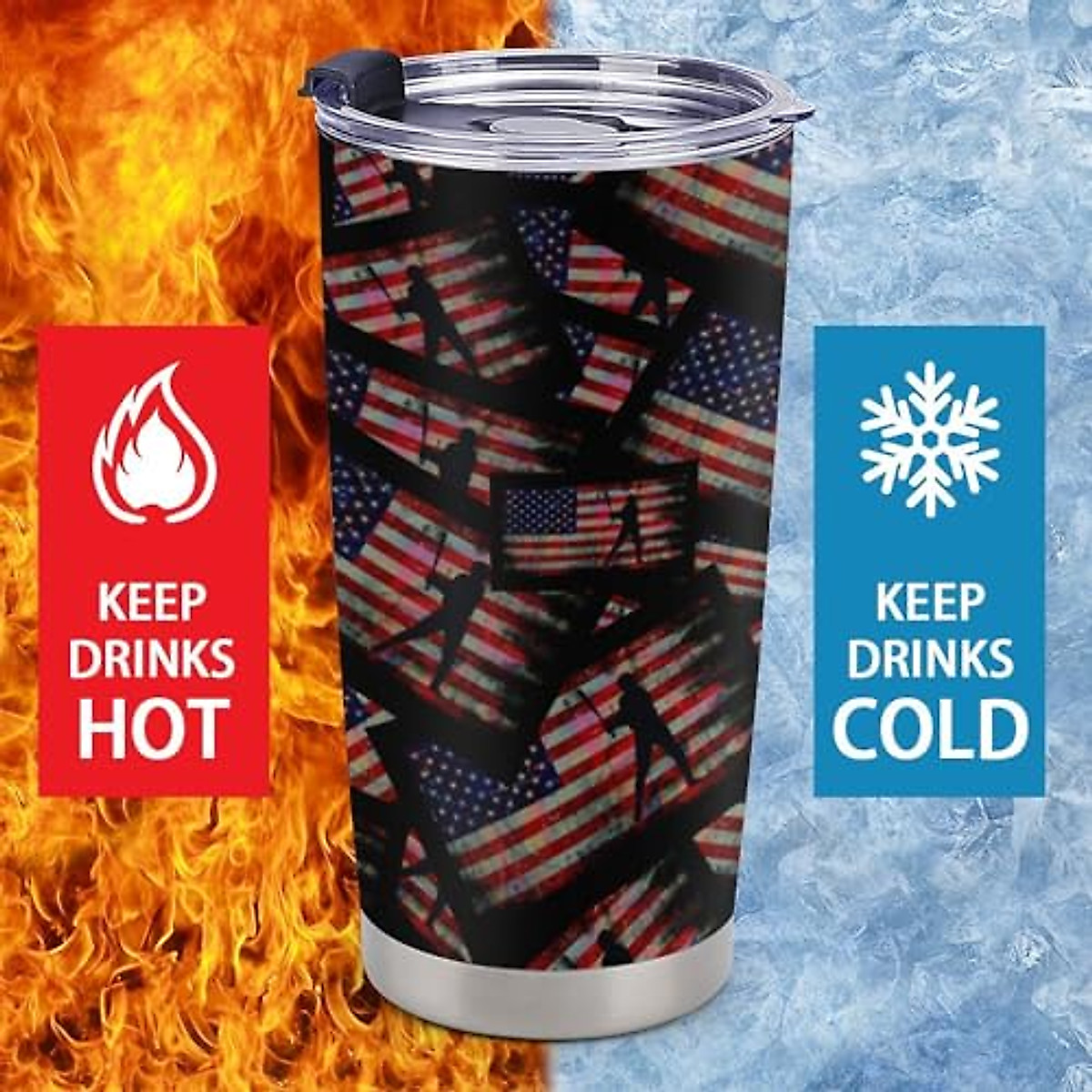 DULAHR Laser Texture American Flag Baseball Tumbler Insulated Stainless Steel Travel Tumbler Car Cup With Lid 20 OZ