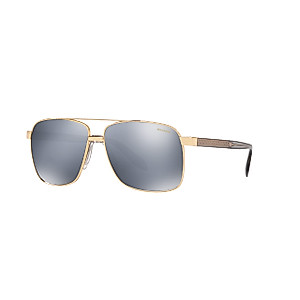 Versace Man Sunglasses Gold Frame, Dark Grey Mirror Silver Polarized Lenses, 59MM