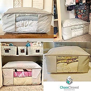 Comforter Storage Bag - Folding Organizer bag for King/Queen Comforters, Pillows, Blankets, Bedding/Quilt, Blanket, Duvet, Mothproof Space Saver; Large Collapsible Organizers, 24"x14"x11"