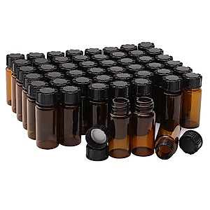 JIUWU 0.3 Oz 10 mL Amber Small Glass Vials, Liquid Sampling Glass Bottles Clear Vials Screwcap Lab Container, Pack of 50