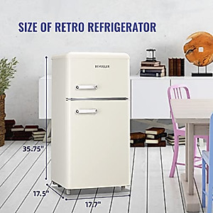 DEMULLER Mini Refrigerator 3.5 Cu.Ft Dual Door Fridge with Handle Adjustable Temperature with Top Mount Freezer Ideal for Home, Office, Dorm White