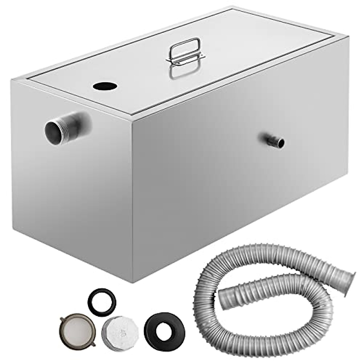 VEVOR 25LB Commercial Grease Trap, 13GPM Commercial Grease Interceptor, Stainless Steel Grease Trap w/Top & Side Inlet, Under Sink Grease Trap for Restaurant Factory Home Kitchen