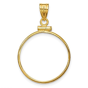 Wideband Distinguished Coin Jewelry 14k Polished 21.6mm x 1.7mm Screw Top Coin Bezel Pendant QC1885/21.6