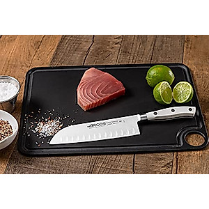 ARCOS Forged Santoku Knife 7 Inch Stainless Steel. Japanese Sharp Knife For Cutting Meat, Fish and Vegetables. Ergonomic Polyoxymethylene Handle and 180mm Blade. Series Riviera Blanc. Color White,