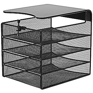 Safco Products Onyx Mesh 4-Tray Underdesk Space Saving Desktop Hanging Organizer, Durable Steel Mesh Construction, 20lb Capacity, Black Powder Coat Finish, 10.25"w x 12.375"d x 12"h