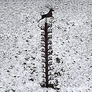 Iron Art Snow Gauge Outdoor 24 in Deer Snow Gauge, Handmade Metal Garden Snow Gauge Garden Pile (Reindeer)